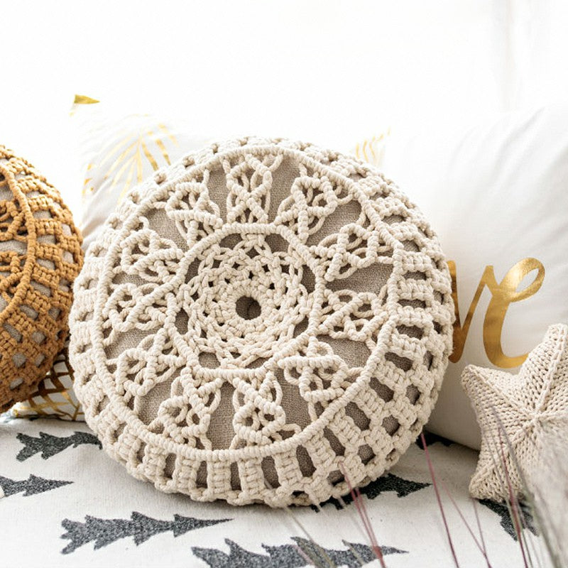 Cozy Boho Macrame Round Pouf – Creatfunny